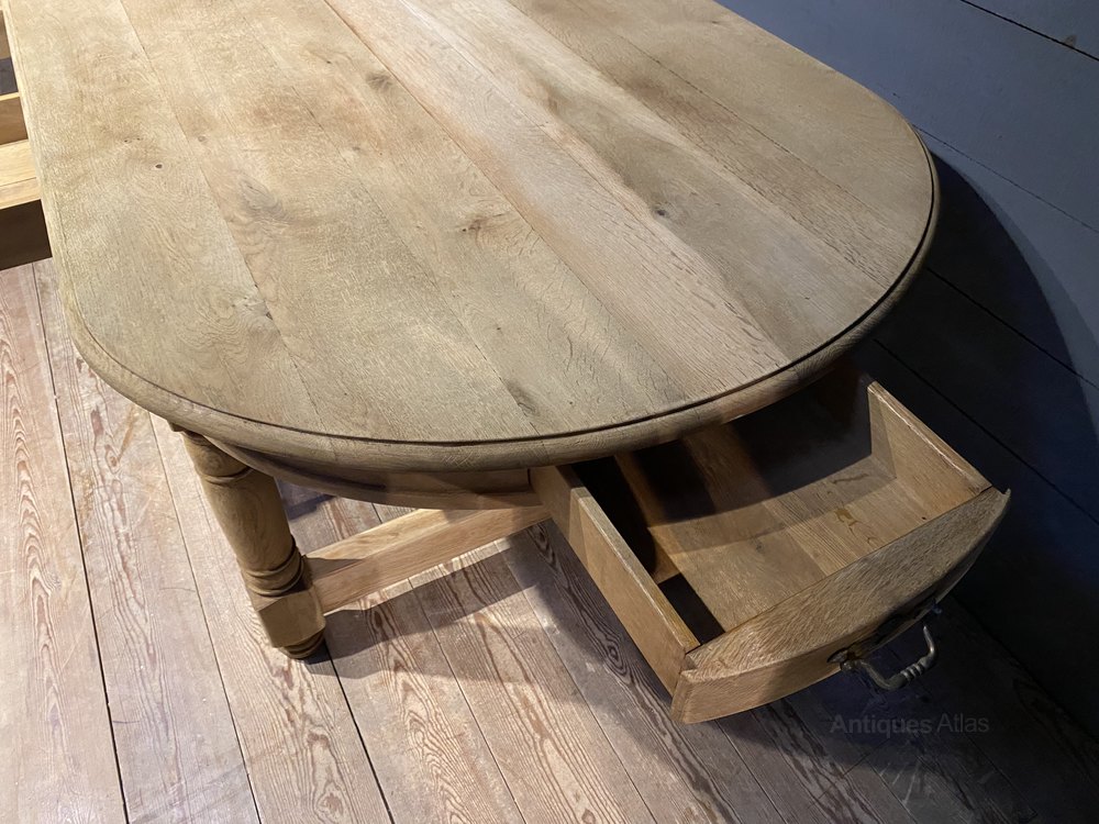Oval End Farmhouse Dining Table With Drawers - Antiques Atlas
