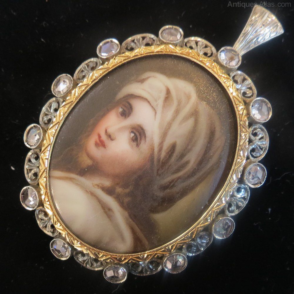 Antiques Atlas - Antique Gold And Diamond Portrait Brooch