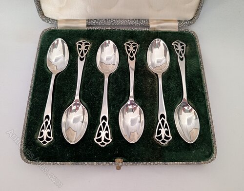 Antiques Atlas - Art Deco Set Of Six Silver Teaspoons, Cased, 1938 ...