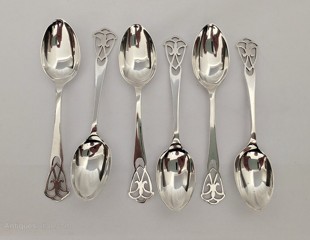 Antiques Atlas - Art Deco Set Of Six Silver Teaspoons, Cased, 1938 ...