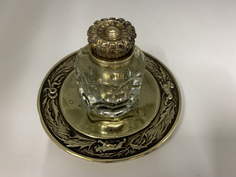 Antiques Atlas - Antique Brass Animal Themed Inkwell Circa 1870