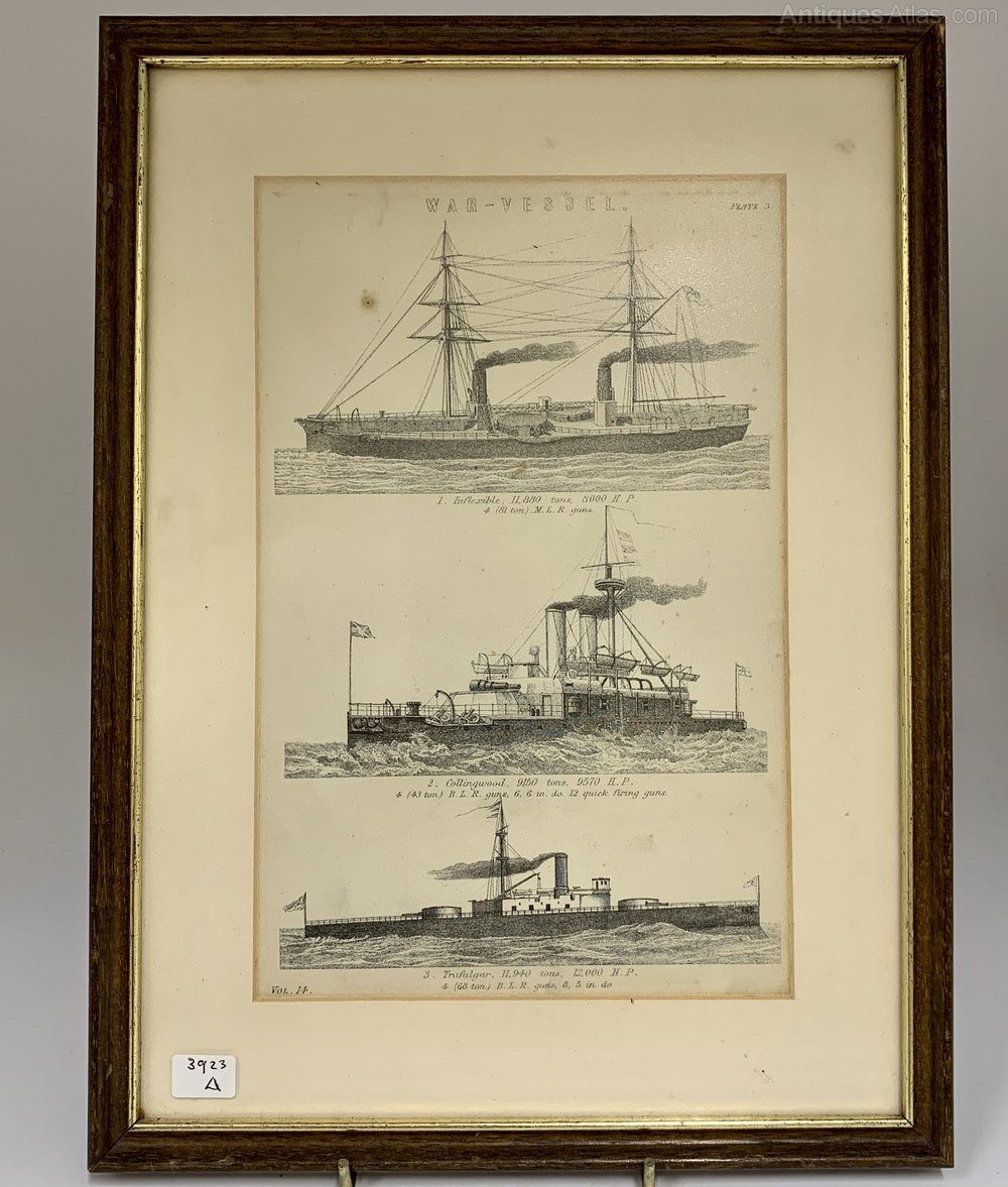 Antiques Atlas - Antique Print Steel Engraving Naval Guns Ships
