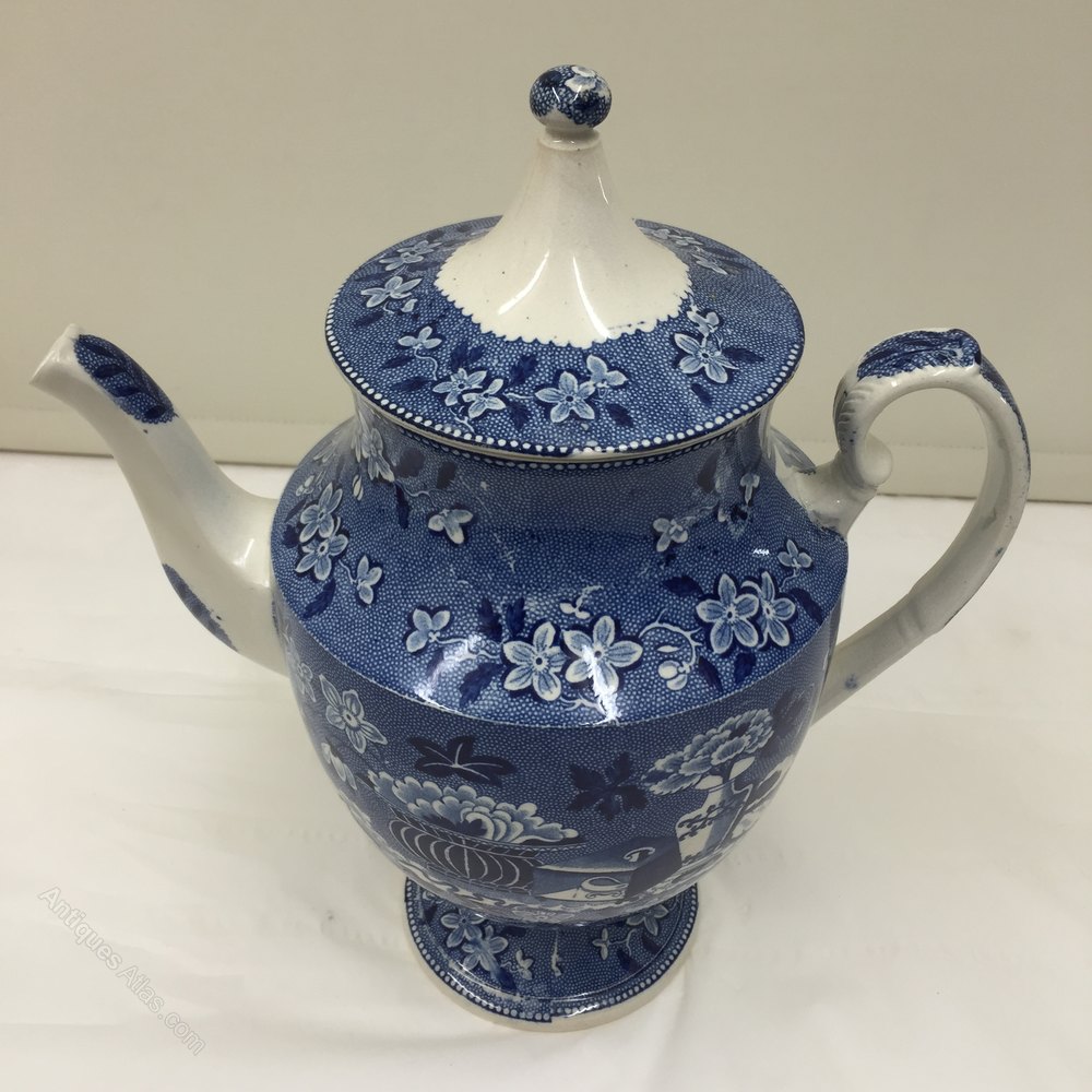 Antiques Atlas - Blue & Transfer Print Coffee Pot Circa 1825