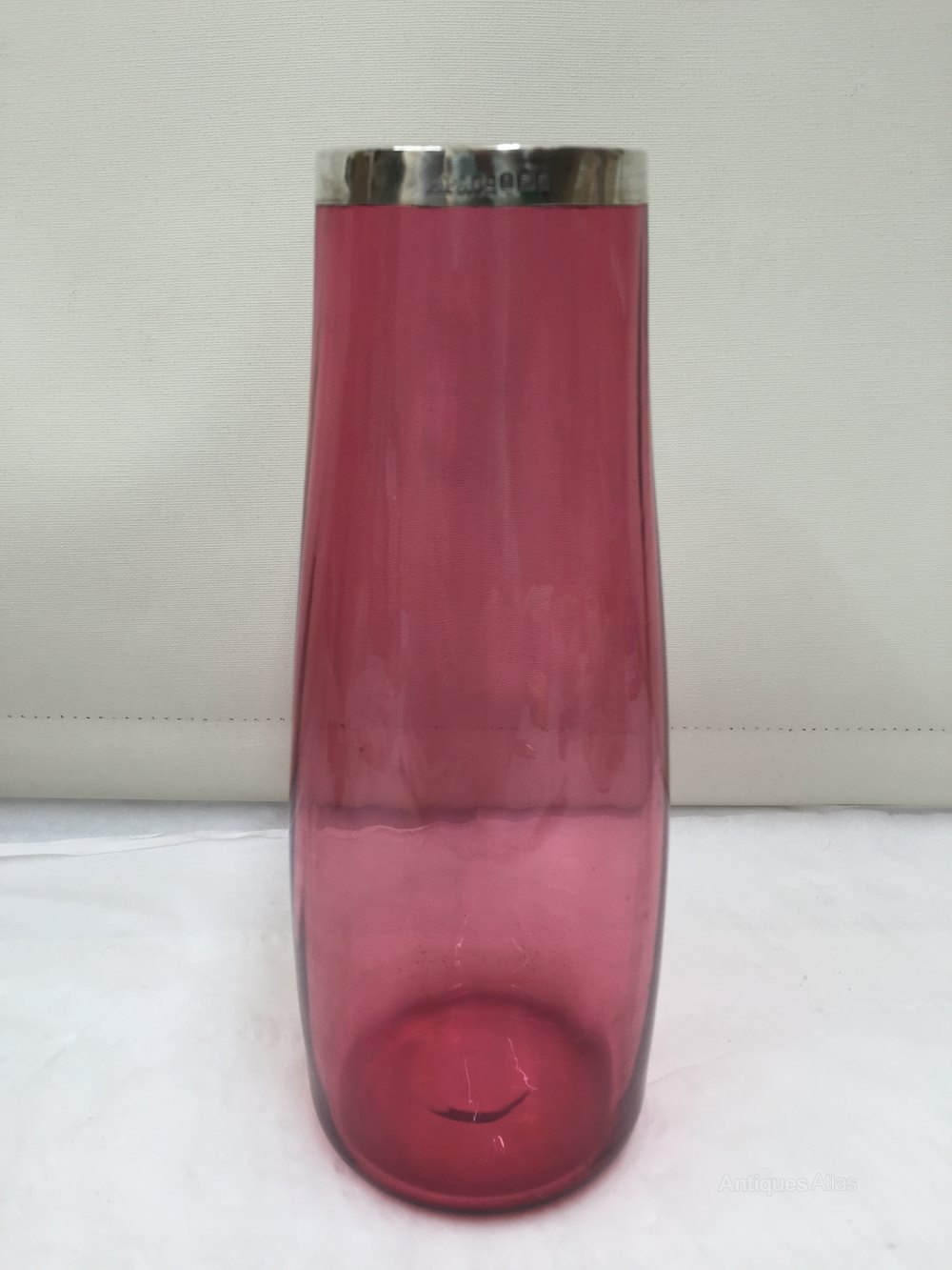 Antiques Atlas - Cranberry Glass Vase , Solid Silver Rim London1921