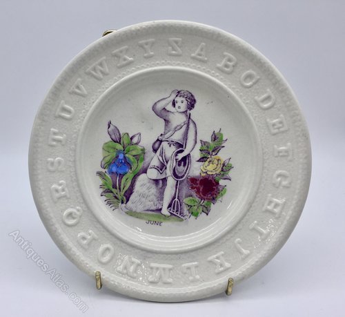 Antiques Atlas - Pearl Ware Alphabet Pottery Plate Circa 1830
