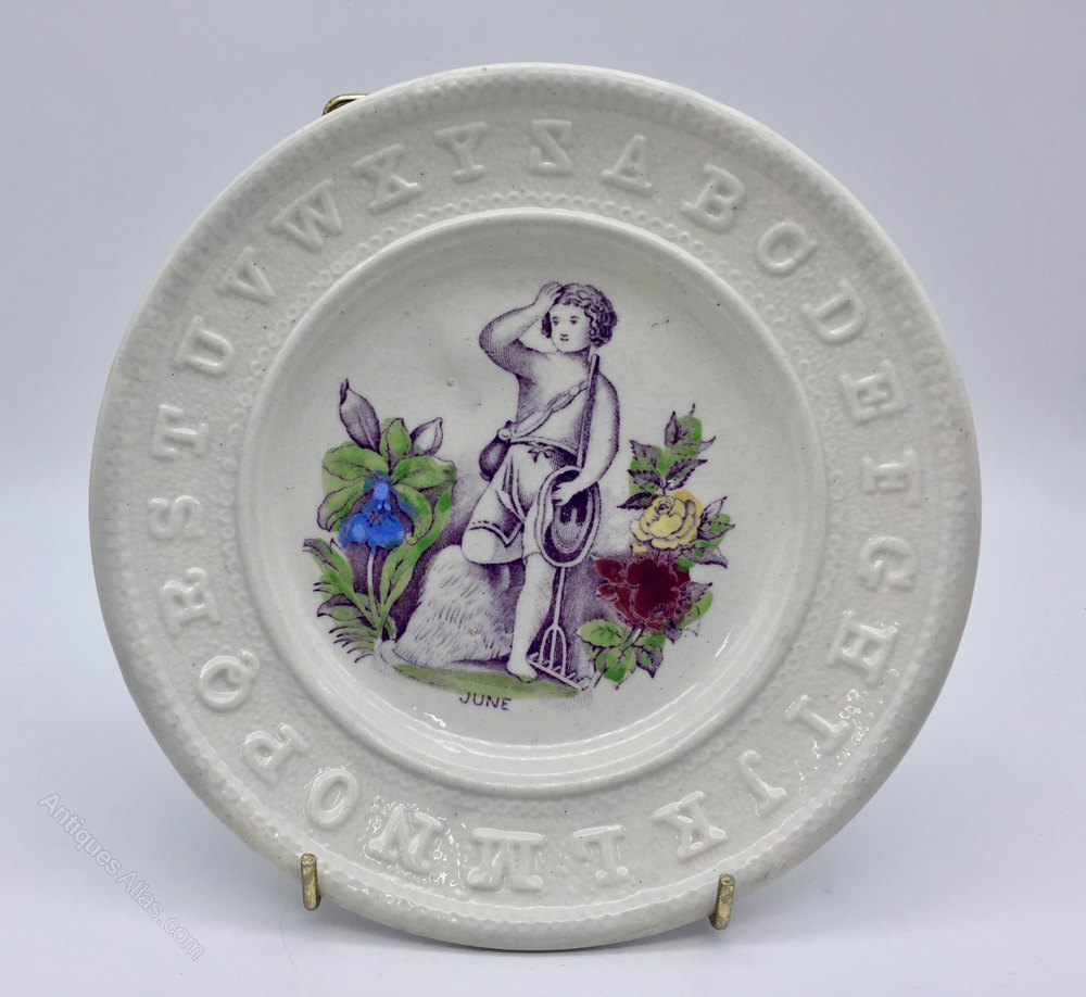 Antiques Atlas - Pearl Ware Alphabet Pottery Plate Circa 1830