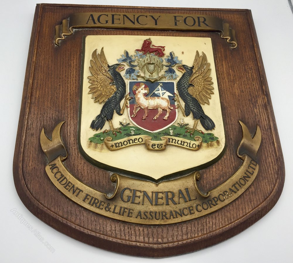 Antiques Atlas - Shield Shape Heraldic Insurance Plaque