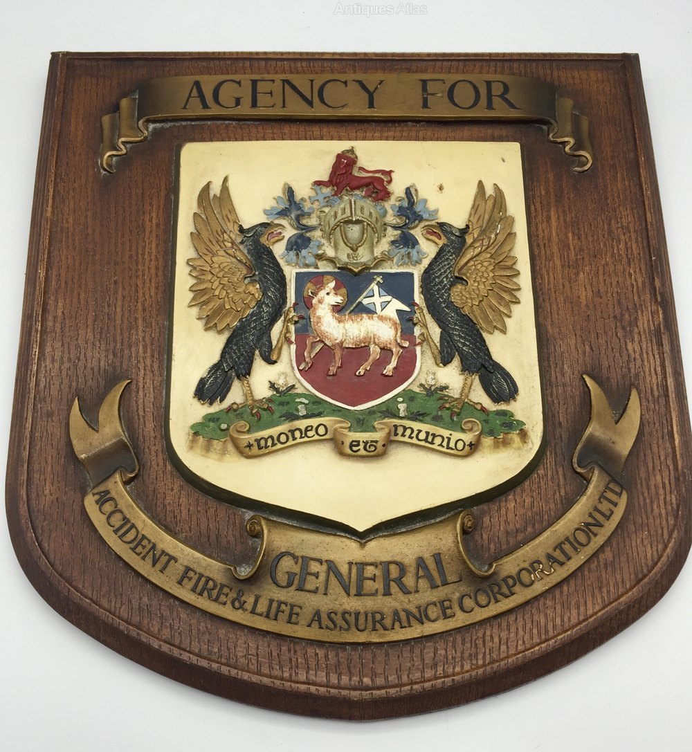 Antiques Atlas - Shield Shape Heraldic Insurance Plaque