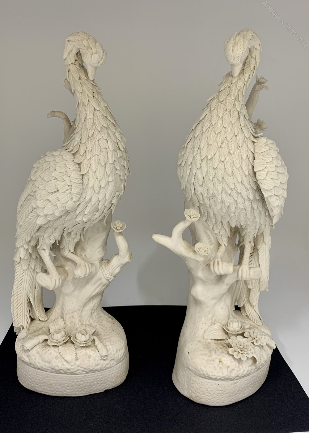 Antiques Atlas - Victorian Pair Parian Pottery Peacocks Circa 1865