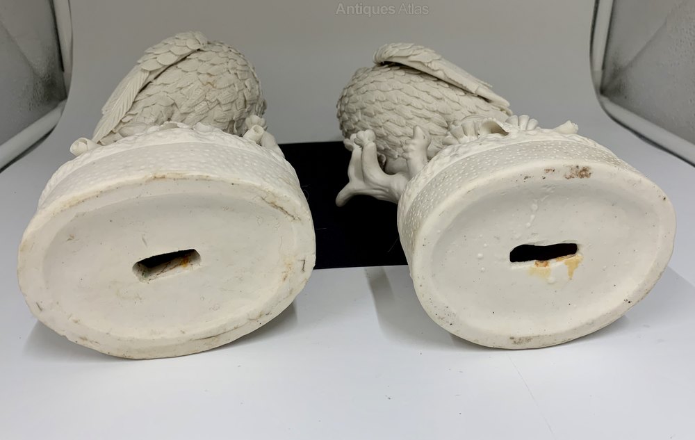 Antiques Atlas - Victorian Pair Parian Pottery Peacocks Circa 1865