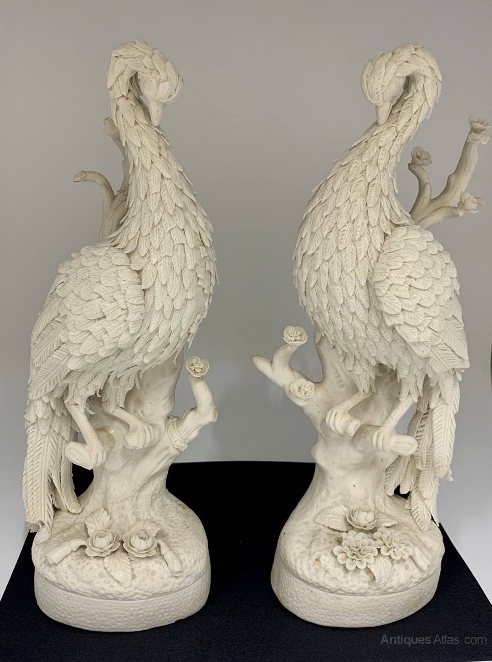 Antiques Atlas - Victorian Pair Parian Pottery Peacocks Circa 1865
