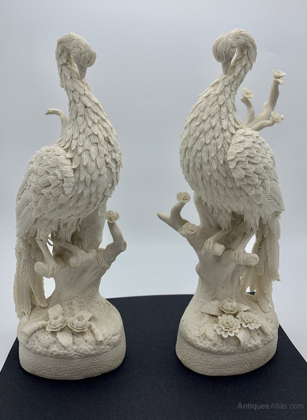 Antiques Atlas - Victorian Pair Parian Pottery Peacocks Circa 1865