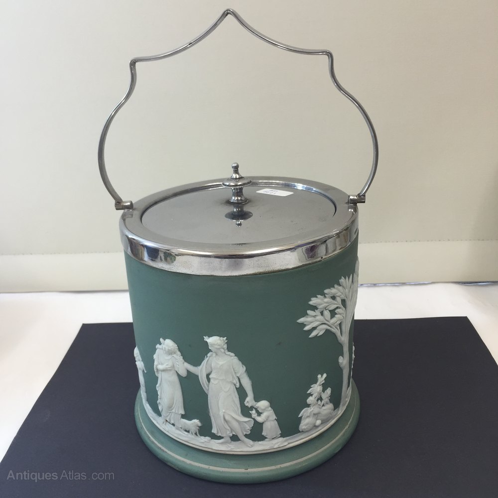 Antiques Atlas - Wedgwood Jasper Ware Biscuit Barrel Circa 1885