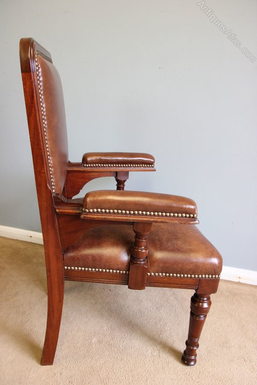 Antique Mahogany Leather Library Desk Chair. - Antiques Atlas