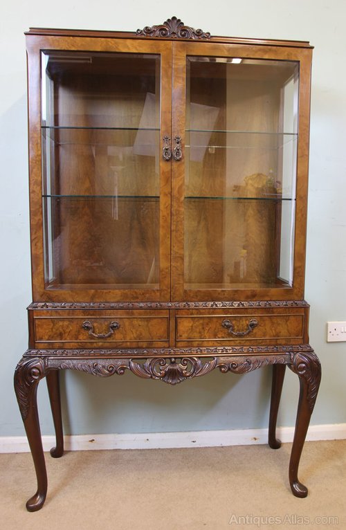 Antiques Atlas - Burr Walnut Antique Vintage Display Cabinet