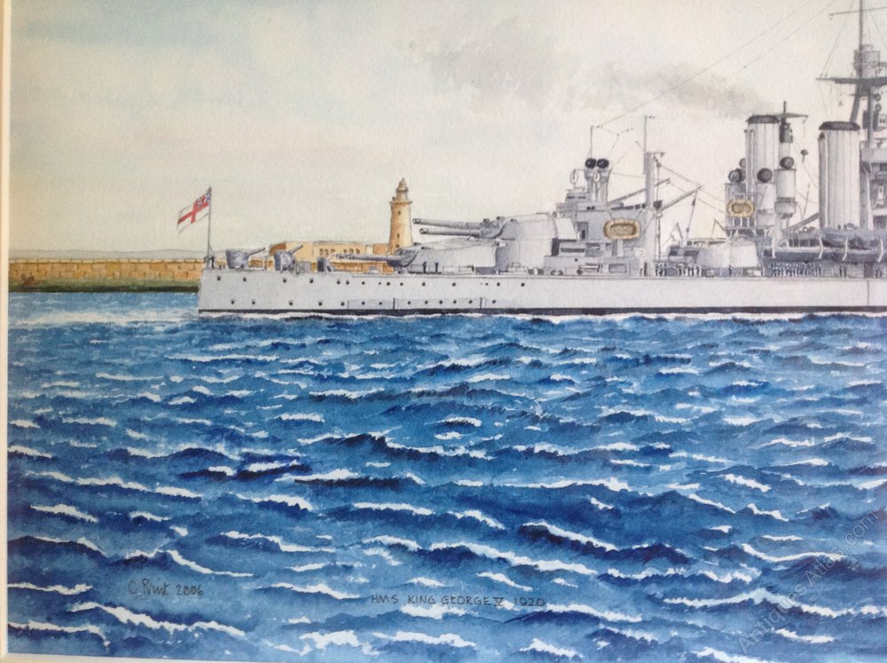 Antiques Atlas - Cyril Print Watercolour "HMS King George V, 1920"