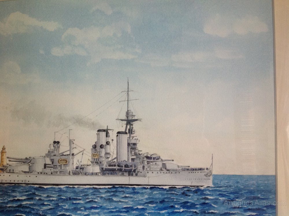 Antiques Atlas - Cyril Print Watercolour "HMS King George V, 1920"