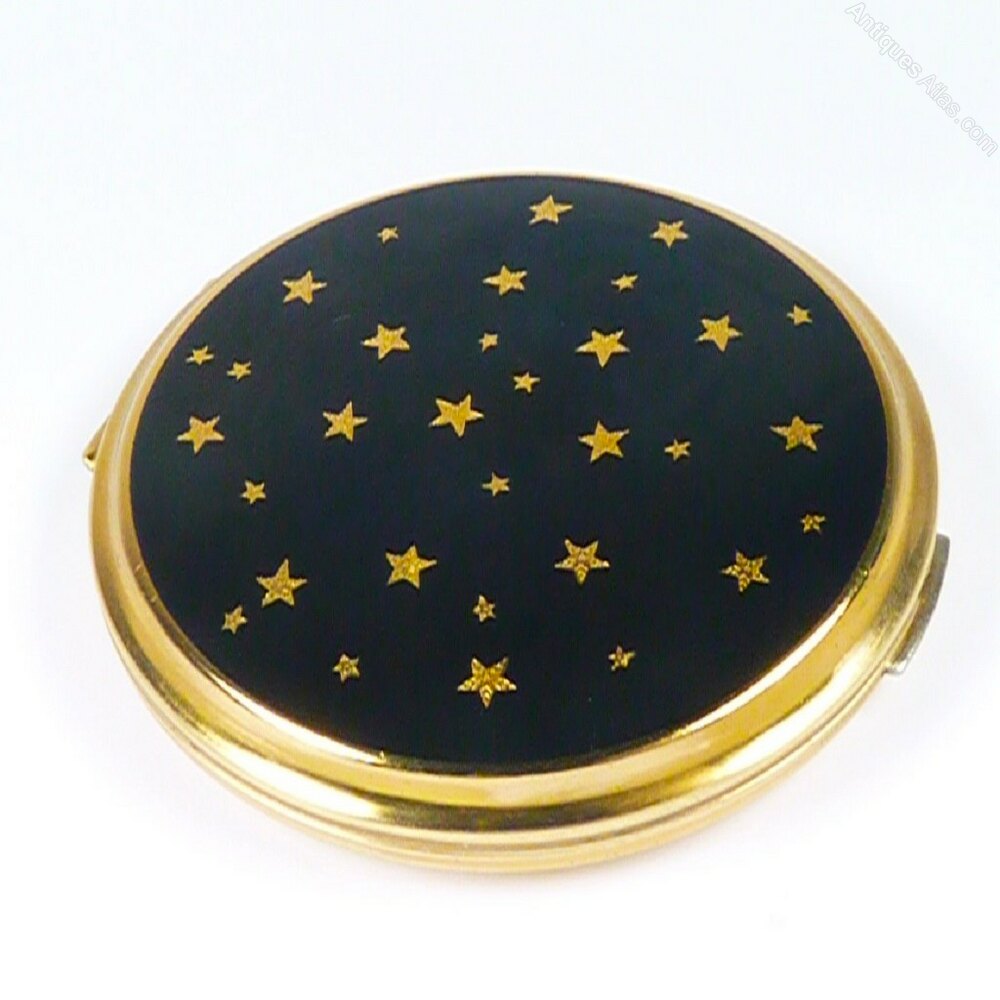 Antiques Atlas - Black Enamel Stratton Golden Star Compact Mirror ...