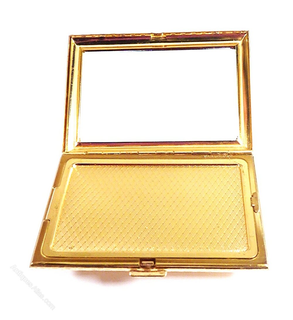 Antiques Atlas - Gilt Basket Weave Vintage Compact Mirror as395a2763