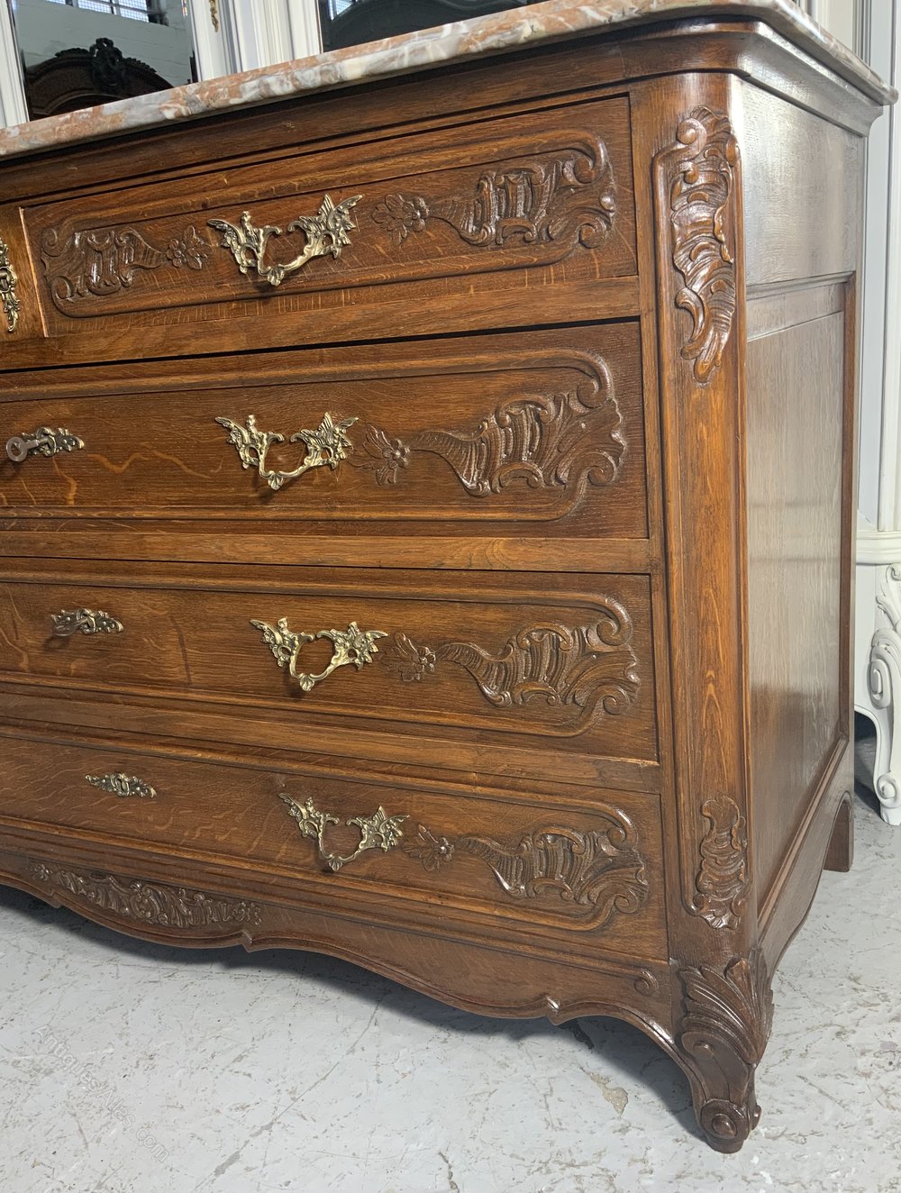 Carved Oak French Marble Topped Commode - Antiques Atlas