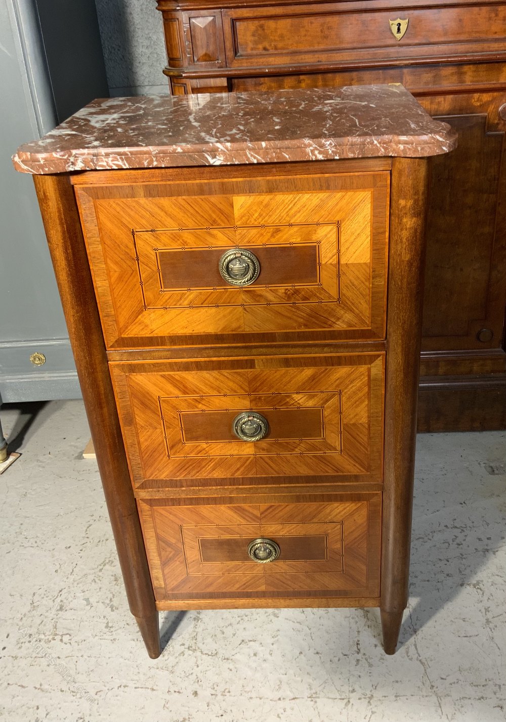 Inlaid French Marble Topped Chest Of Drawers - Antiques Atlas