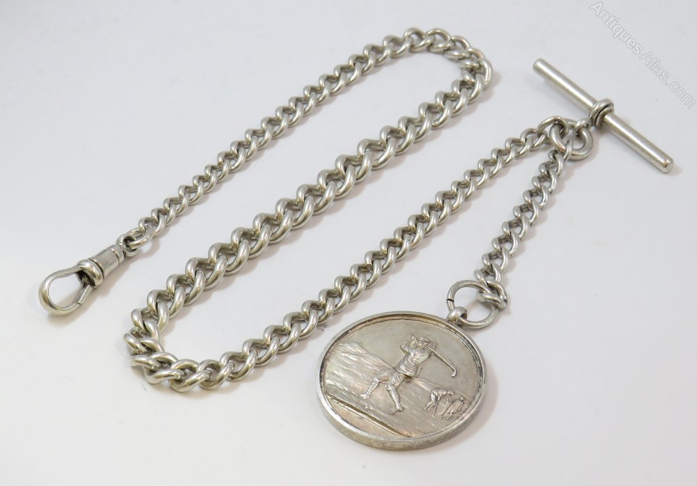 Antiques Atlas - 1930s Silver Watch Chain With Golf Fob