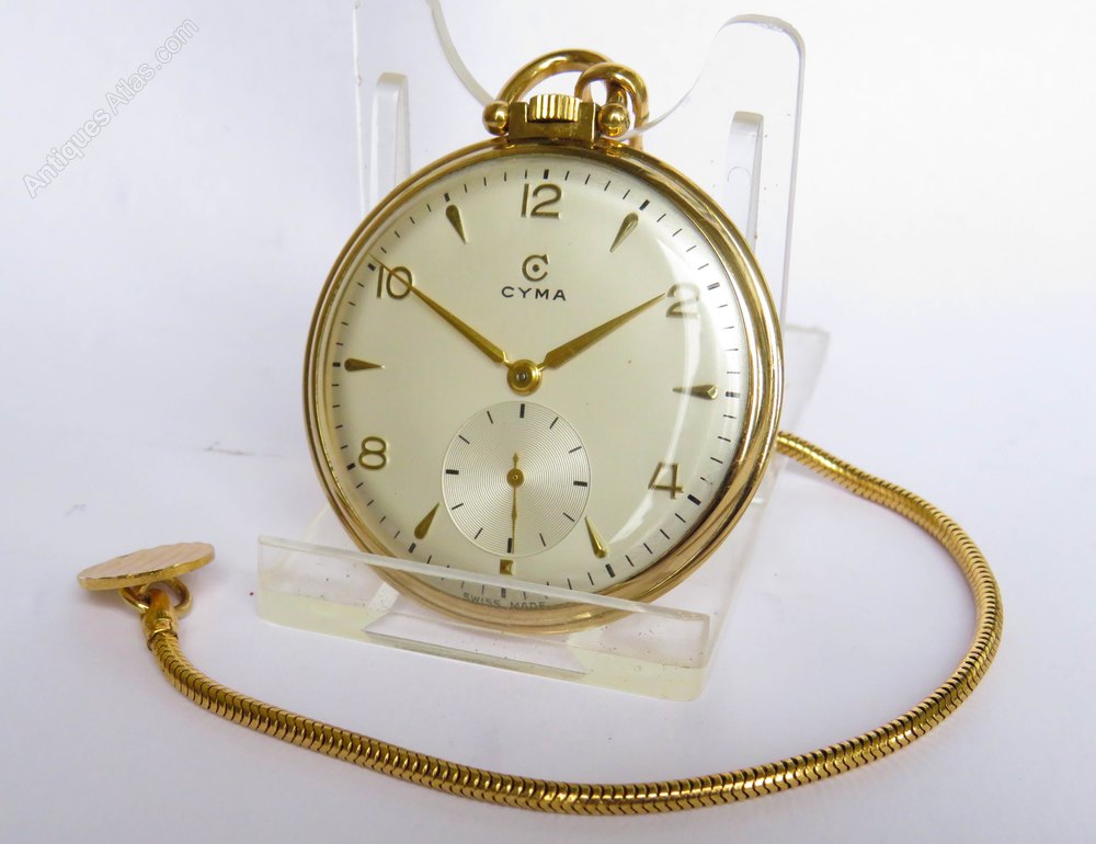 Antiques Atlas - 1950s Cyma Pocket Watch And Chain, Super Condition