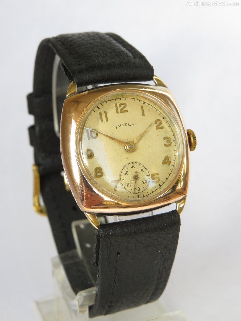 Antiques Atlas - 9ct Gold Shield Wrist Watch, 1945 as170a6123