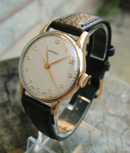 Antiques Atlas - A Gents 9 Carat Gold Vertex Revue Wrist Watch 1956