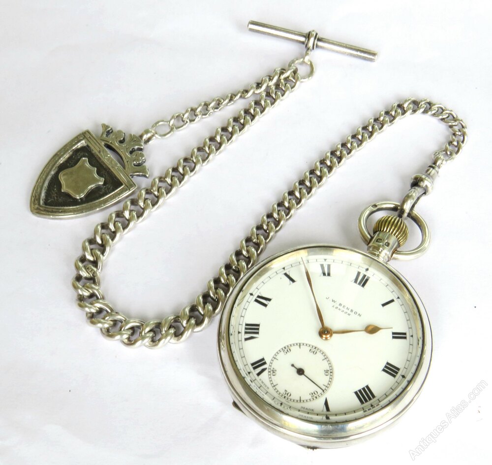 Antiques Atlas - Antique J W Benson Silver Pocket Watch And Chain ...