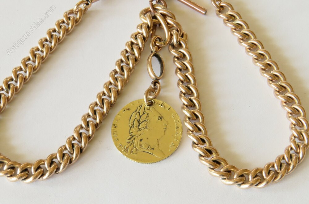 Antiques Atlas - Antique Rolled Rose Gold Double Watch Chain & Fob ...