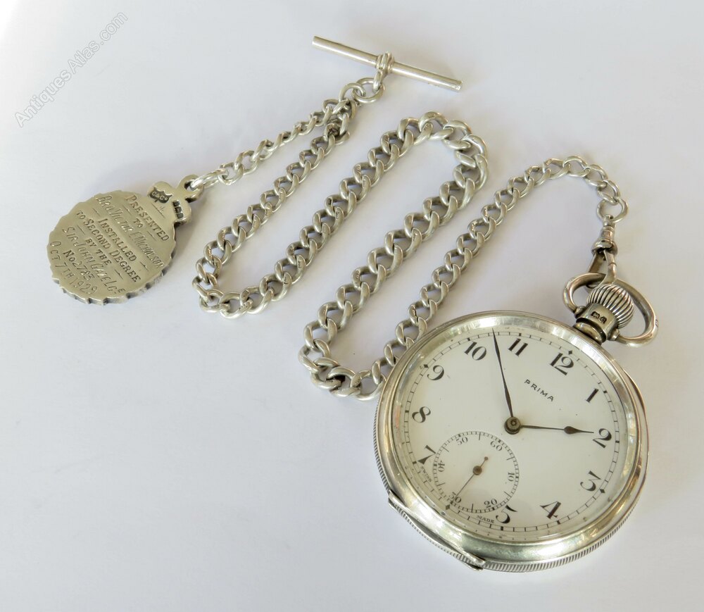 Antiques Atlas - Antique Silver Revue Prima Pocket Watch And Chain ...