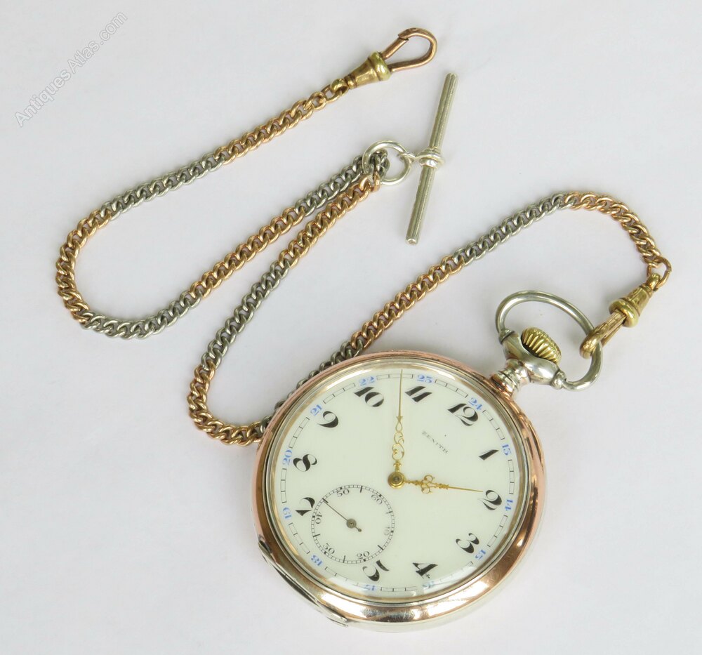 Antiques Atlas - Antique Silver Zenith Pocket Watch And Chain as170a14312