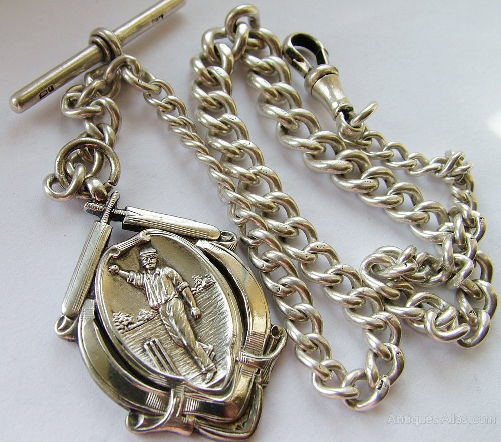 Antiques Atlas - Antique Silver Chain With A Fantastic Cricket Fob