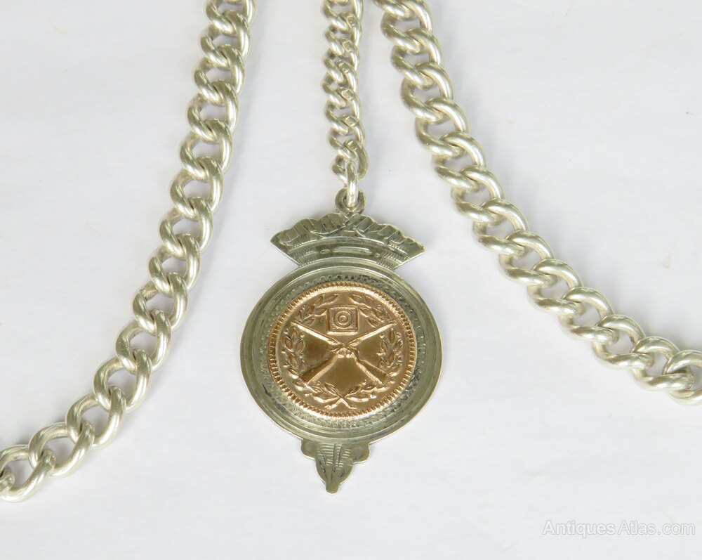 Antiques Atlas - Antique Silver Double Watch Chain, Rifle Club as170a13136
