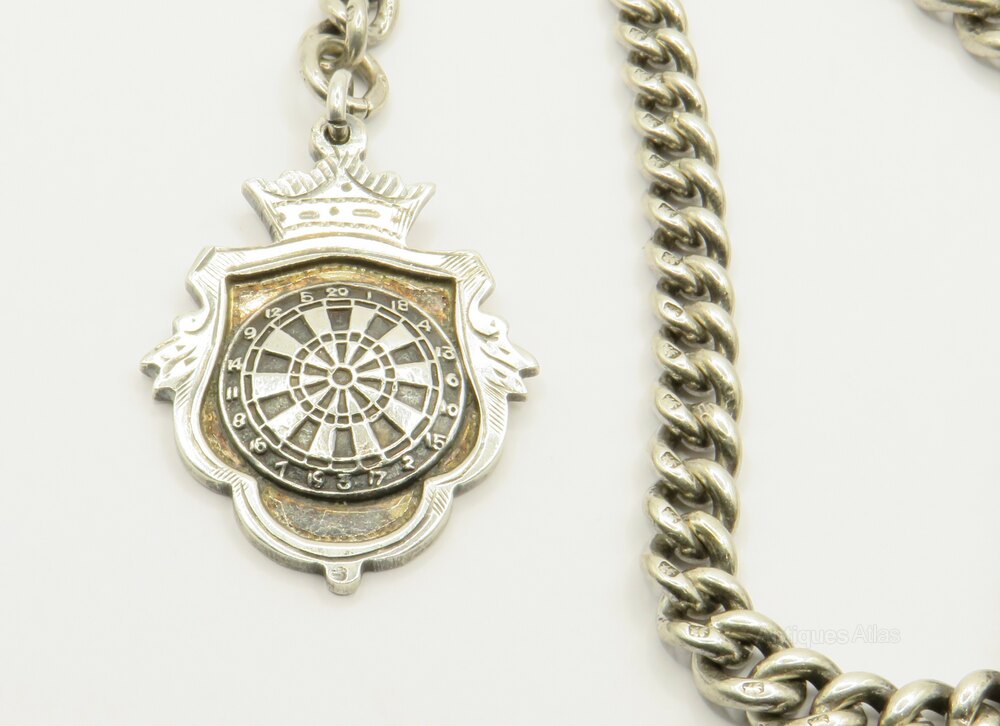 Antiques Atlas - Antique Silver Pocket Watch Chain & Darts Fob as170a12985