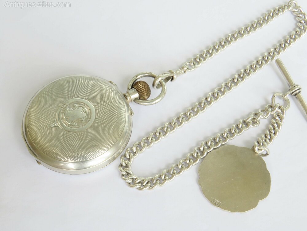 Antiques Atlas - Antique Silver Pocket Watch, Chain & Military Fob ...