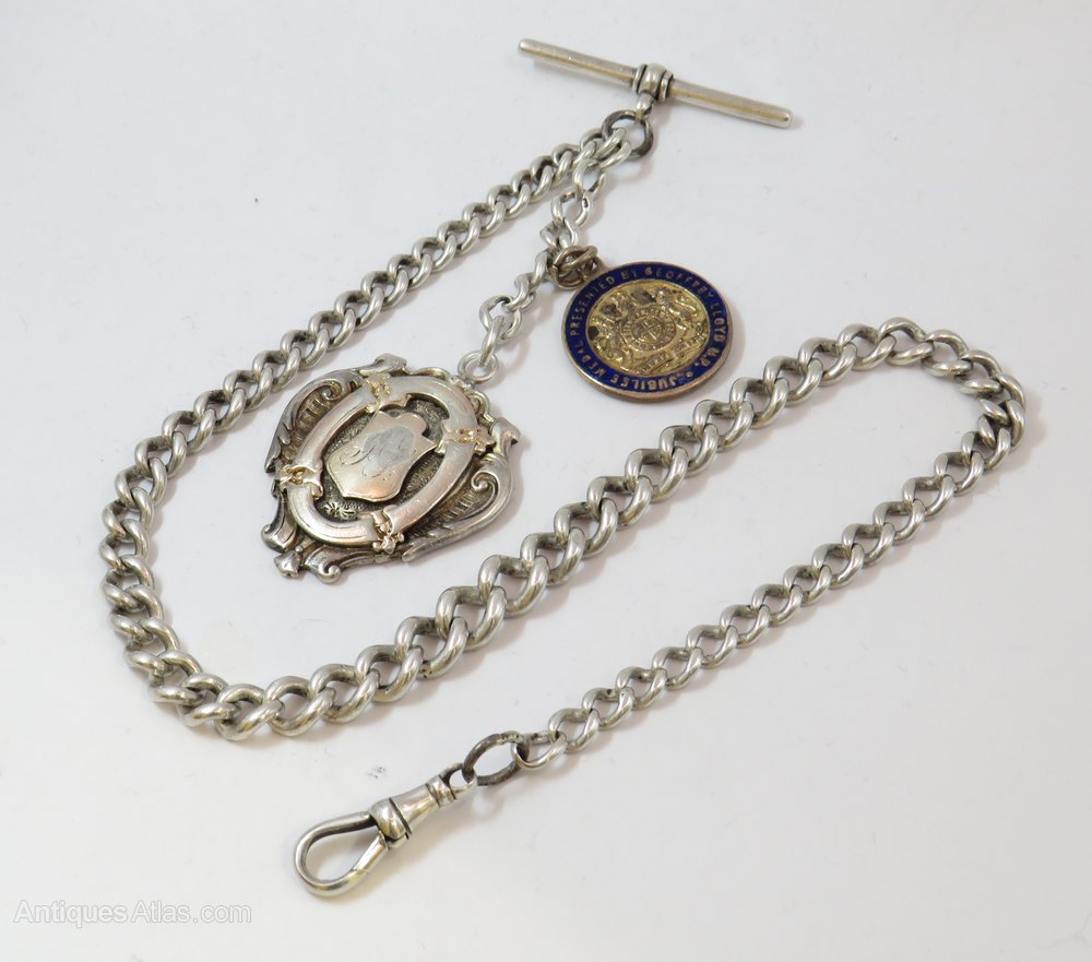 Antiques Atlas - Antique Silver Watch Chain And Fobs