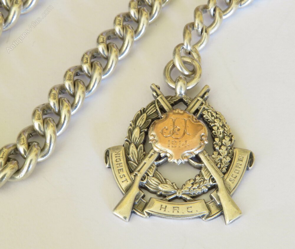Antiques Atlas - Antique Silver Watch Chain And Rifle Fob as170a13265