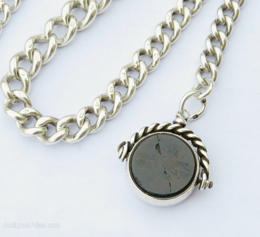 Antiques Atlas - Antique Silver Watch Chain And Swivel Fob as170a13349
