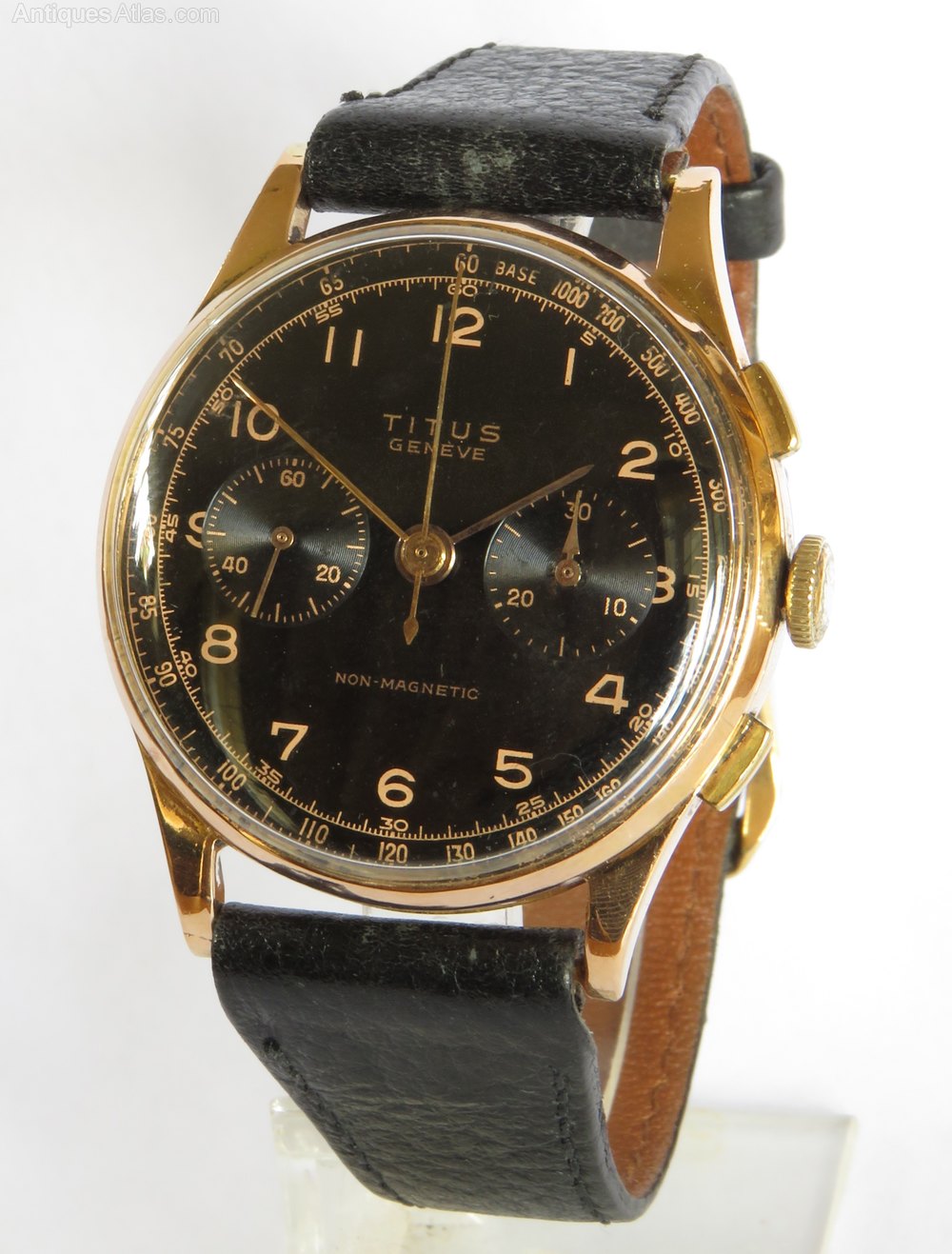 Antiques Atlas - Gents 1940s Titus 18ct Rose Gold Chronograph Watch ...