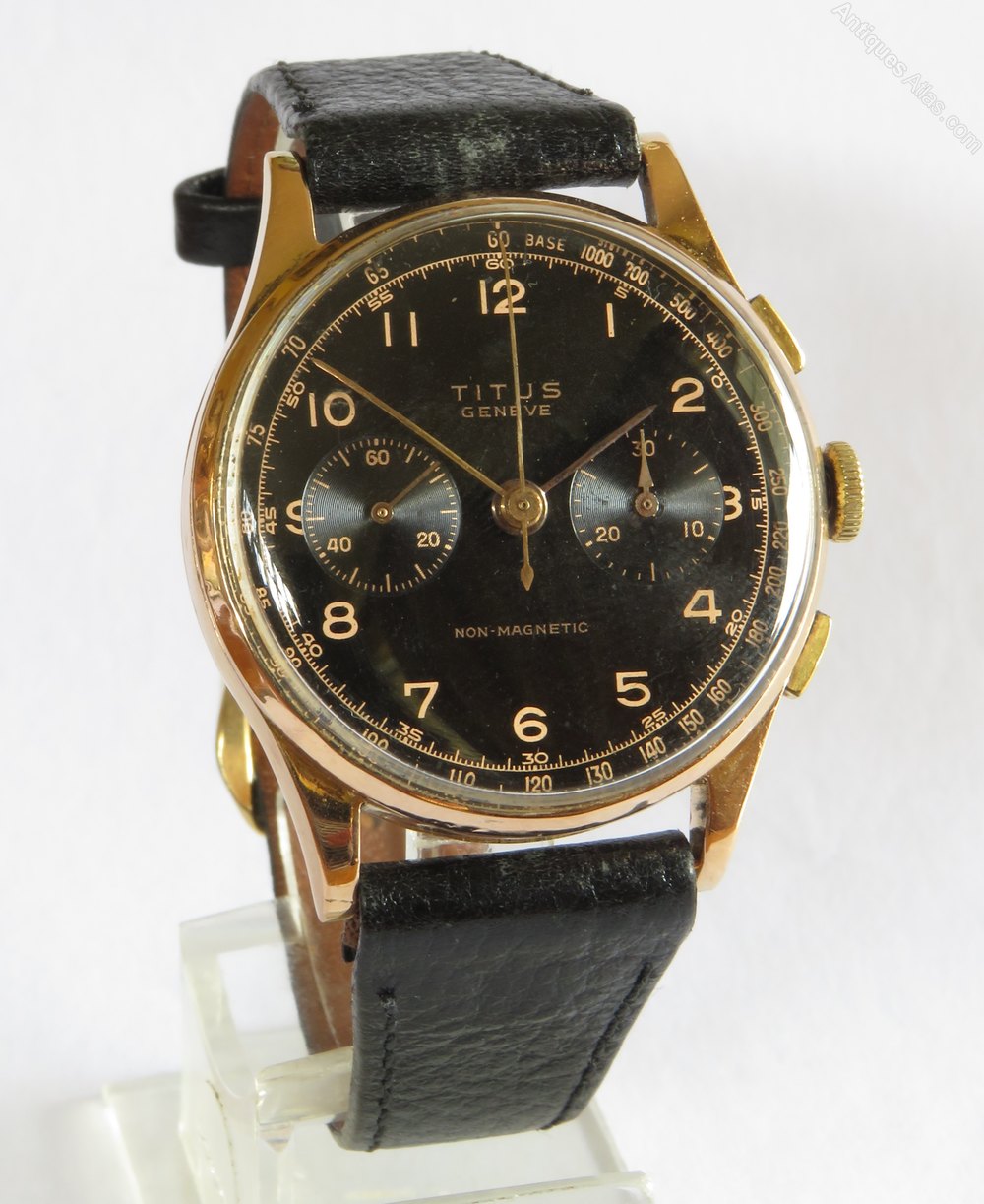Antiques Atlas - Gents 1940s Titus 18ct Rose Gold Chronograph Watch ...
