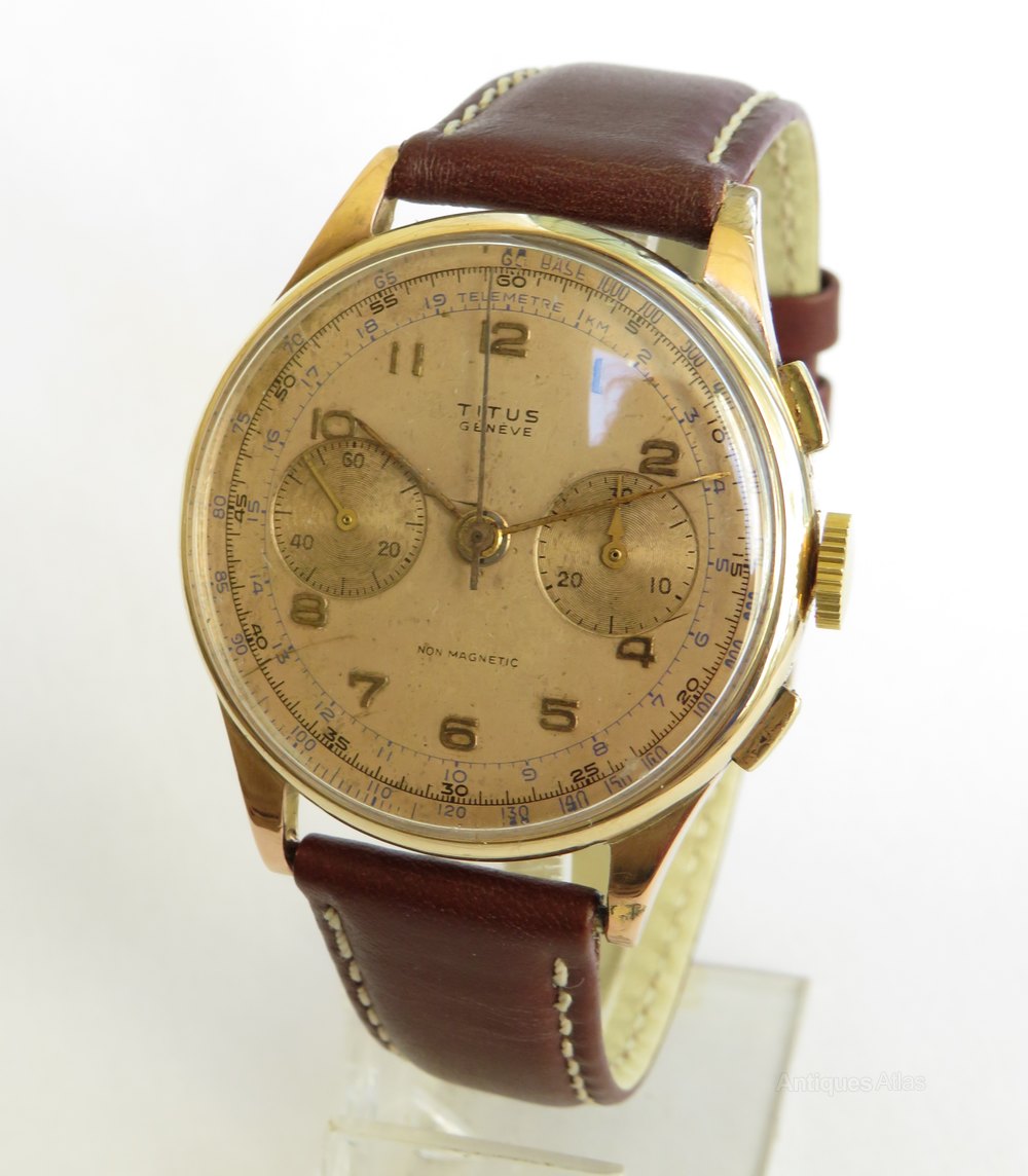 Antiques Atlas - Gents 1950s 18k Rose Gold Titus Chronograph