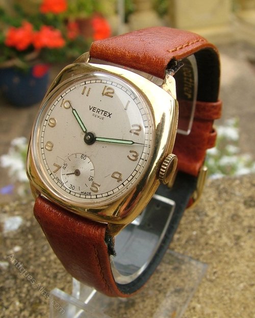 Antiques Atlas - Gents 1950s 9 Carat Gold Vertex Revue Wrist Watch