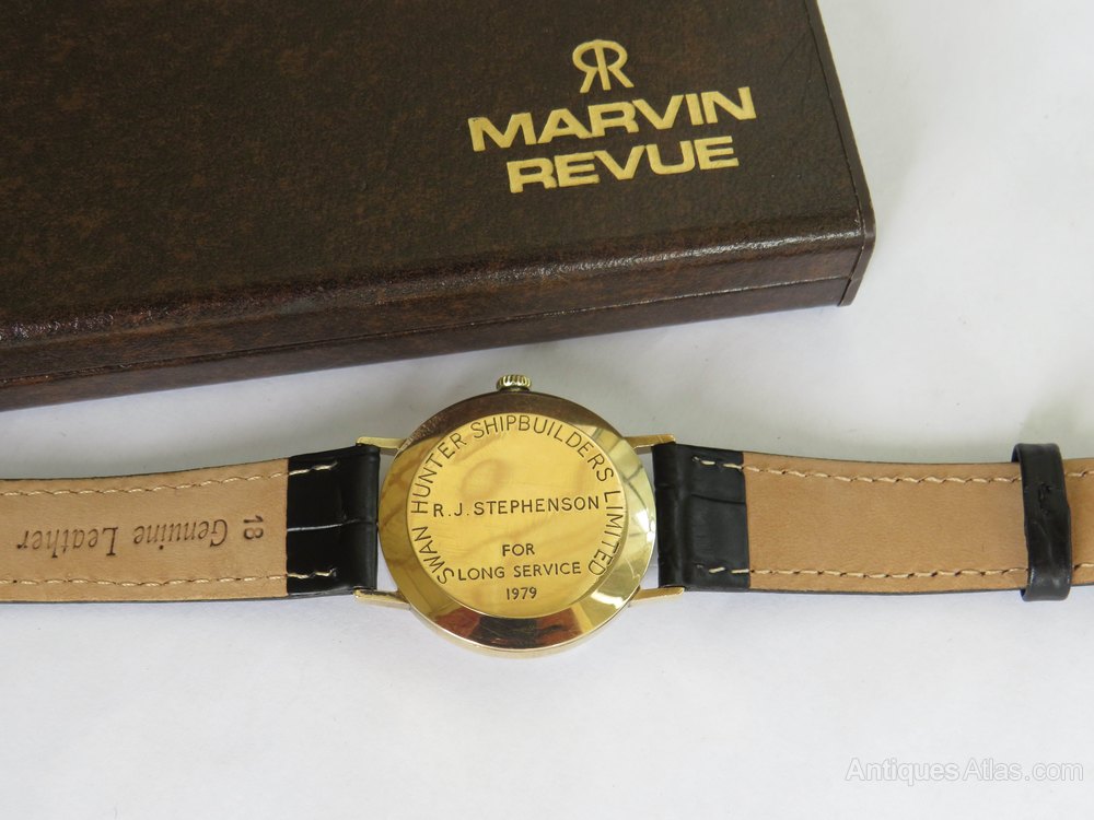 Antiques Atlas - Gents 9ct Gold Marvin Revue Wrist Watch as170a10114