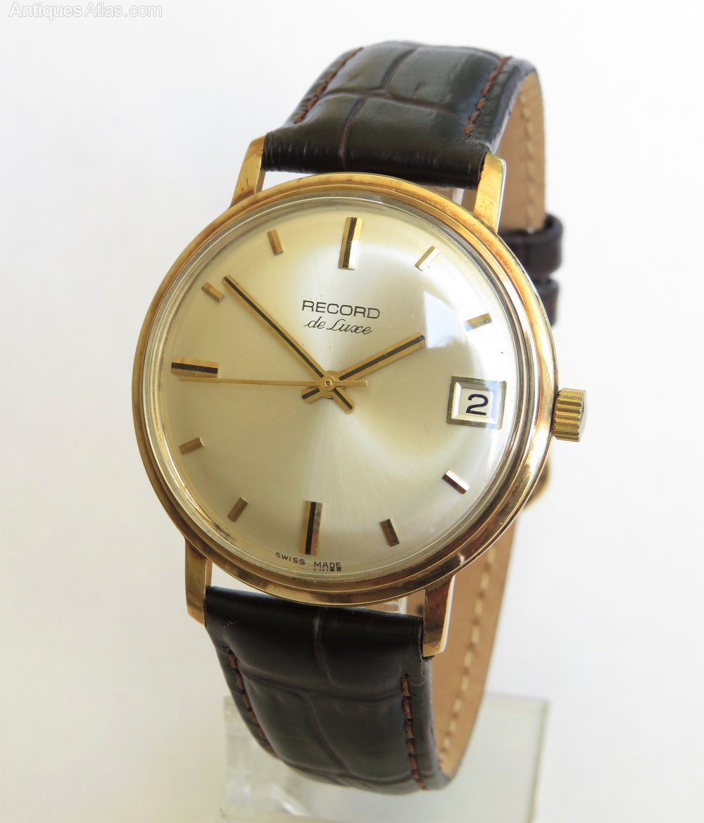 Antiques Atlas - Gents 9ct Gold Record De Luxe Wrist Watch as170a8021