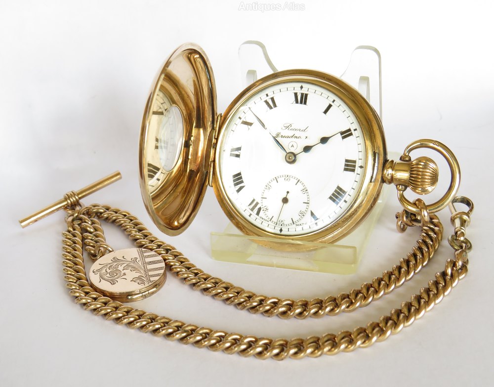Antiques Atlas - Record Dreadnought Half Hunter Pocket Watch & Chain ...