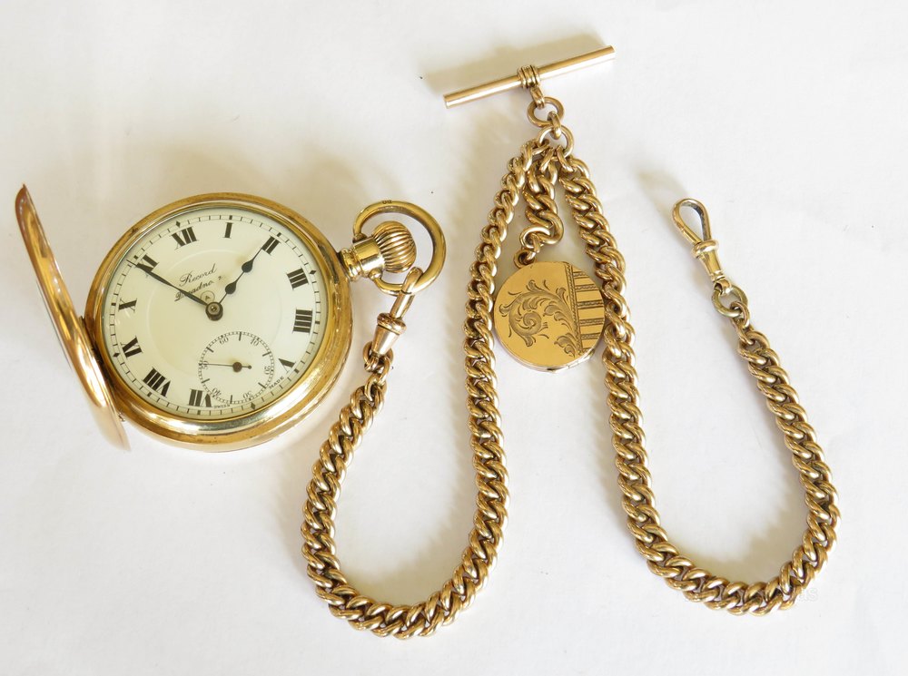 Antiques Atlas - Record Dreadnought Half Hunter Pocket Watch & Chain