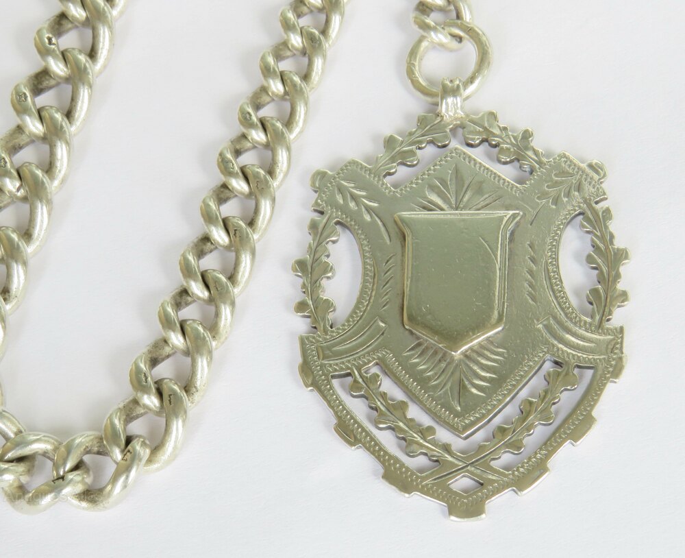 Antiques Atlas - Victorian Heavy Duty Silver Watch Chain And Fob ...