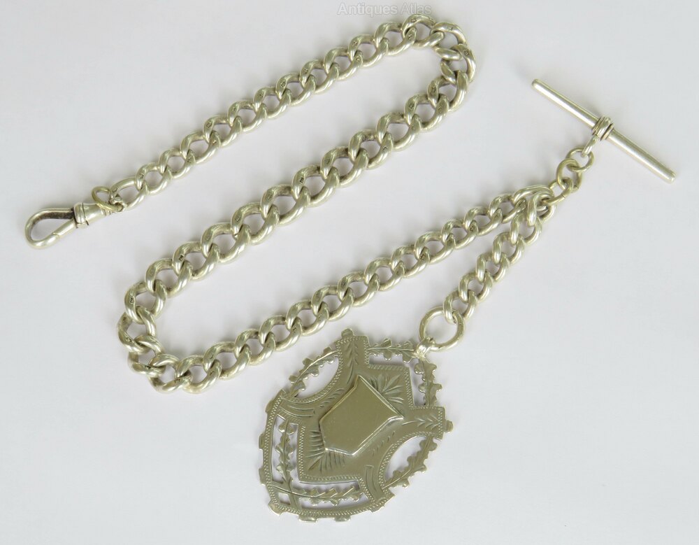 Antiques Atlas - Victorian Heavy Duty Silver Watch Chain And Fob ...